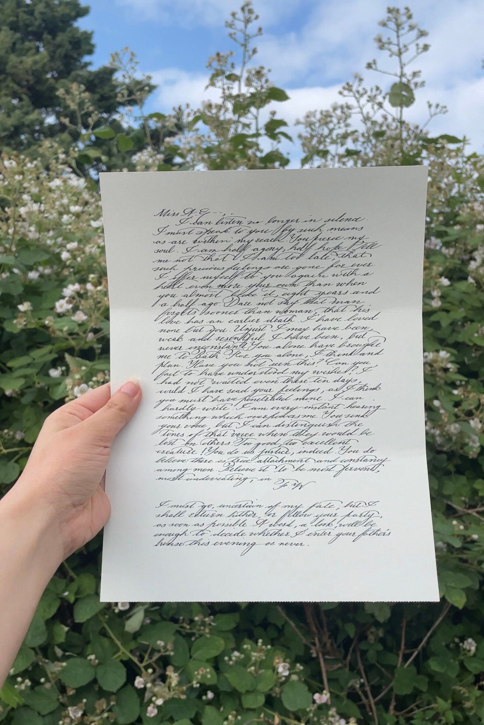 Jane Austen Persuasion Love Letter Print: Captain Wentworth Calligraphy ...