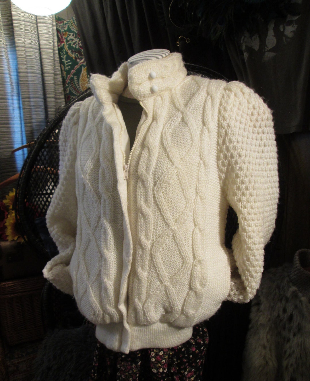 Vintage Cable Knit Bomber Jacket 80s Vintage Sweater Jacket Zip Front ...