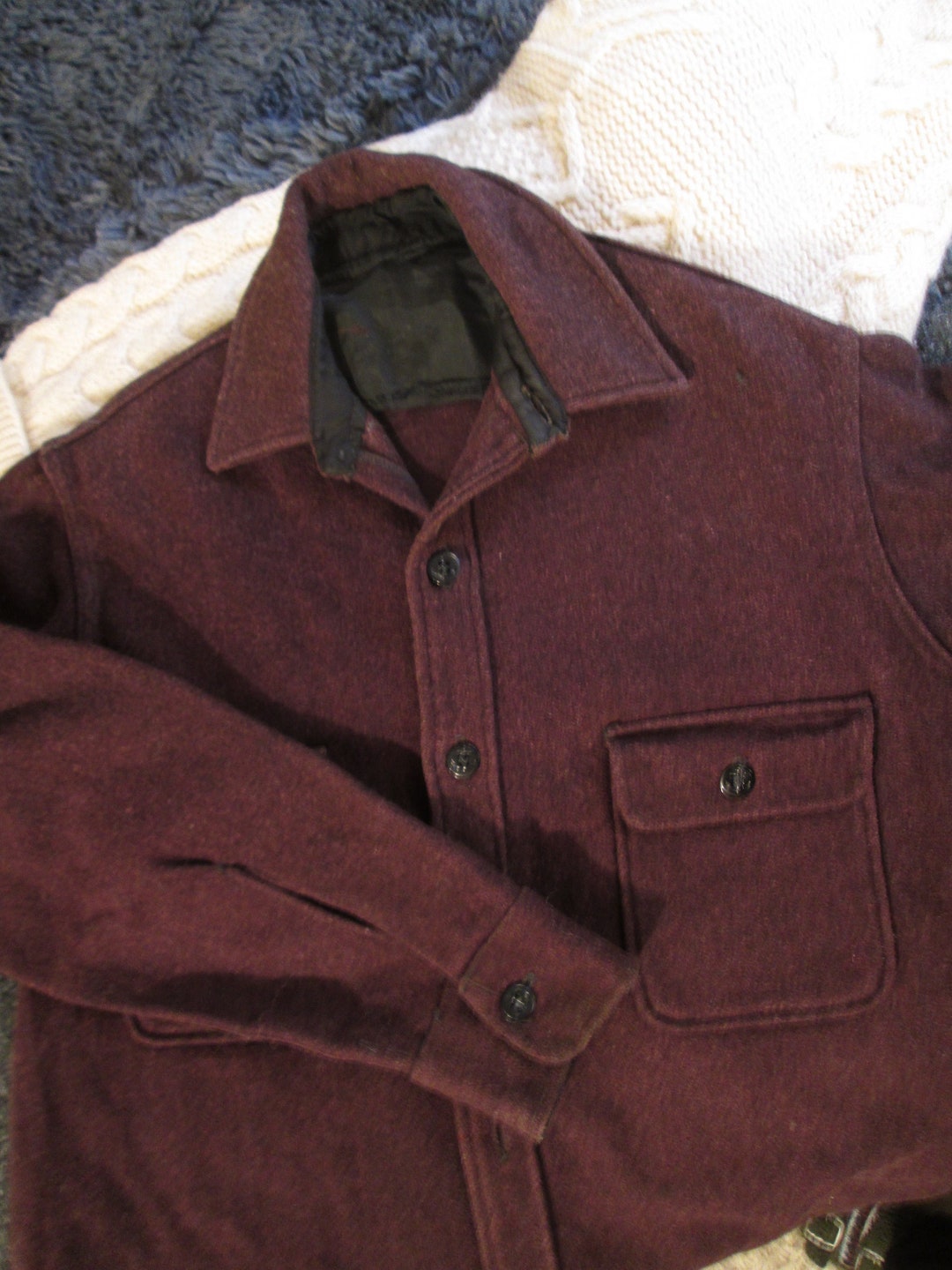 Vintage CPO Shirt Dark Brown Wool 70s Anchor Buttons Military Style S M ...