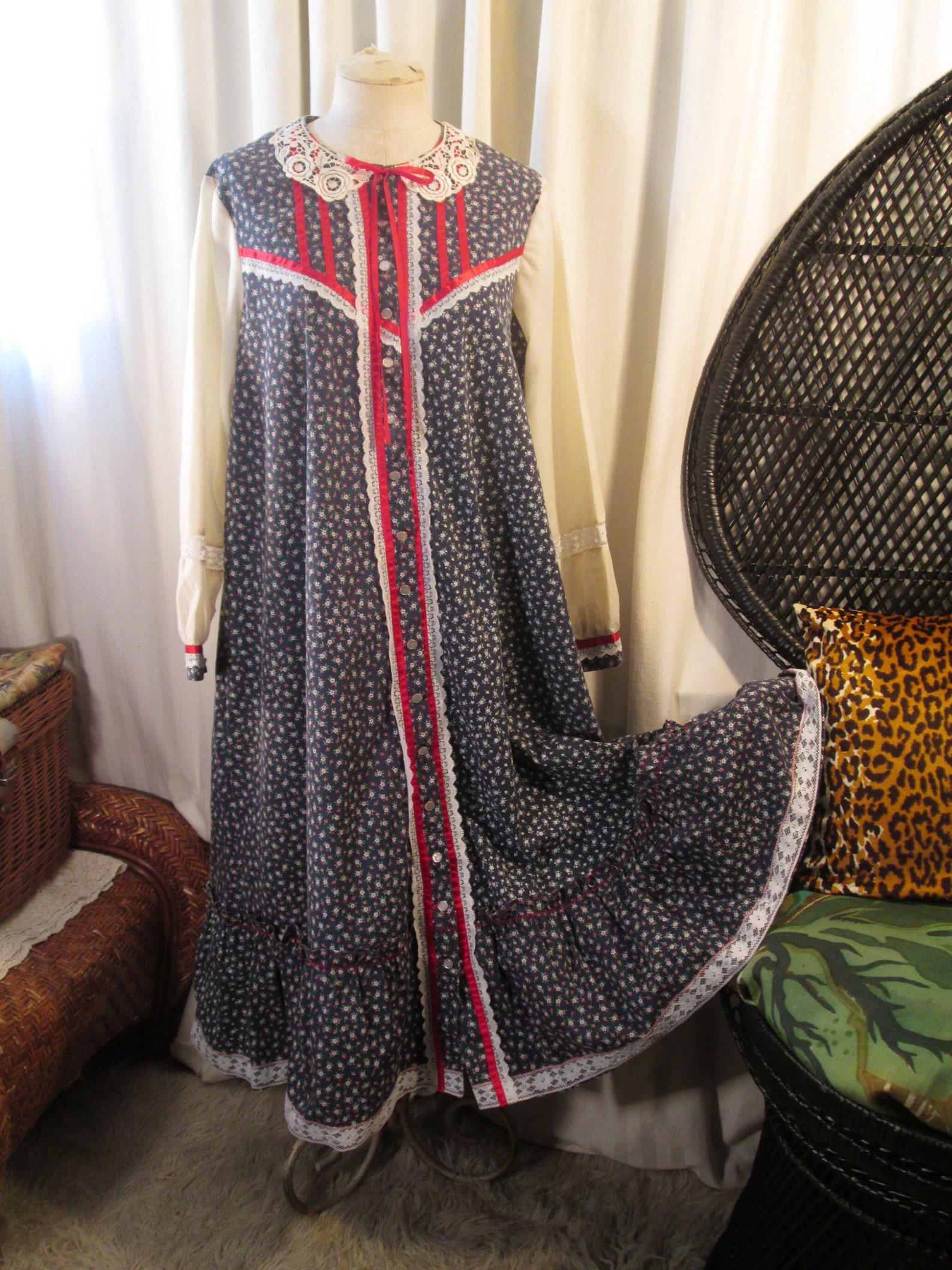 Lace Collar 70s Floral Calico Vintage Maxi Farmgirl Dress 70s - Etsy