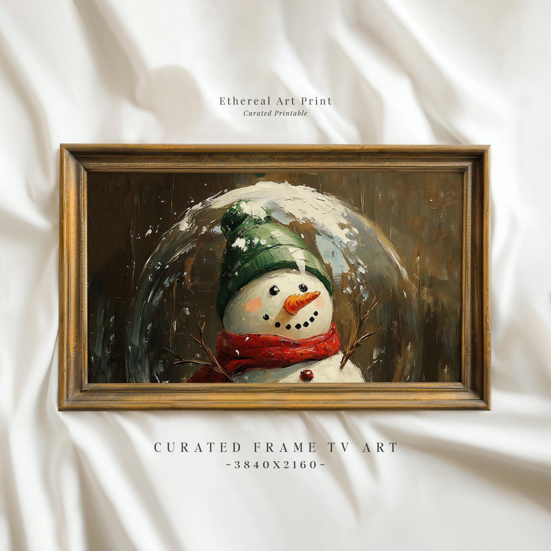 Vintage Christmas Snowman Frame Tv Art, Christmas Snowman in Snow Globe ...
