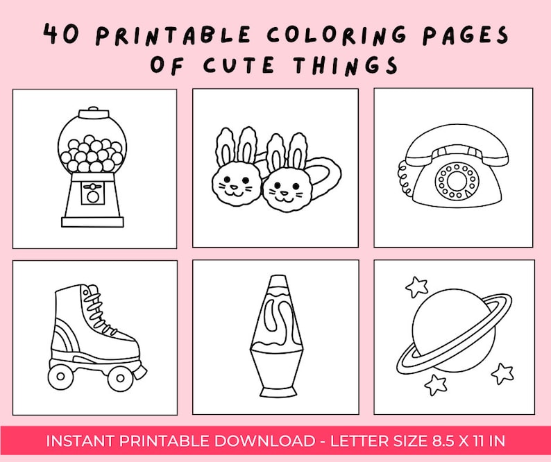 40 Cute Things Coloring Pages, Digital Download to Print at Home ...