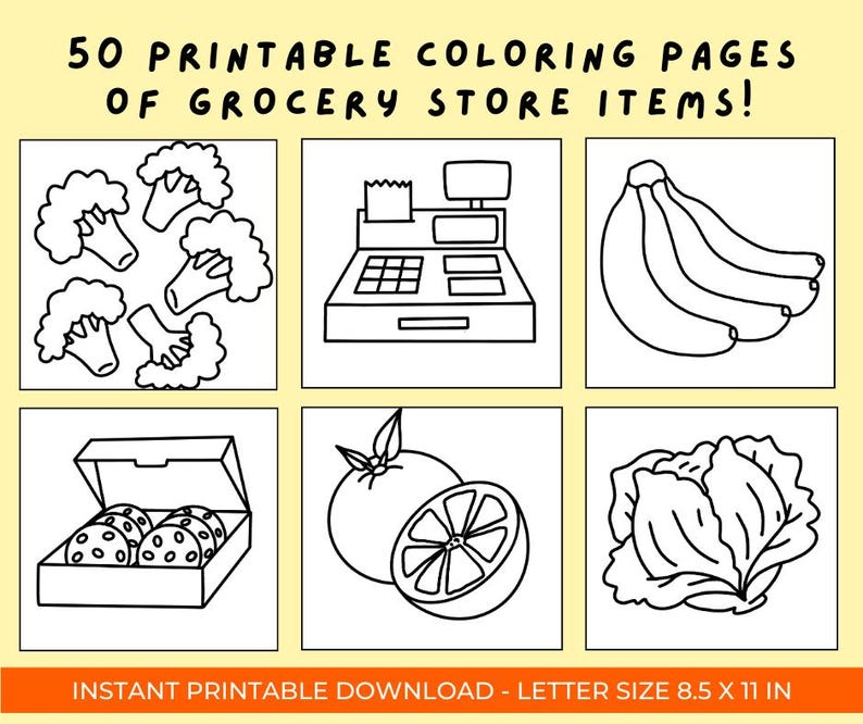 Grocery Store Coloring Pages Hand Drawn Bold and Easy Style, PNG and ...