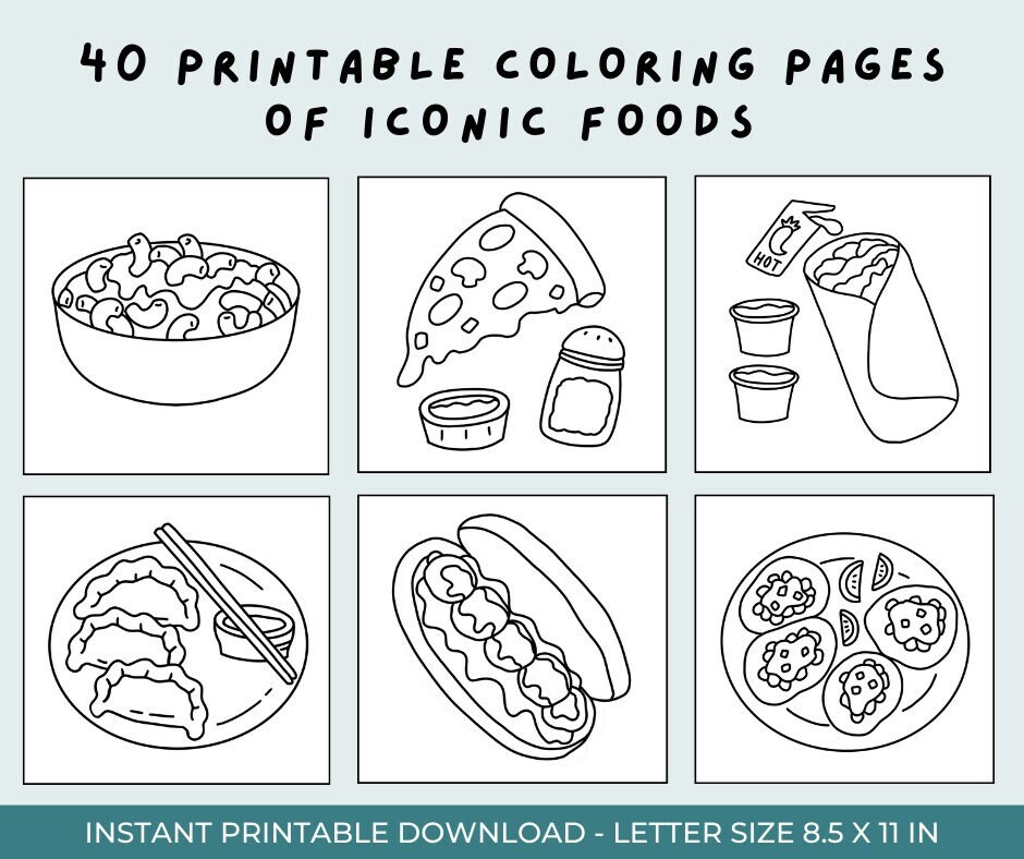 40 Food Coloring Pages! Download and Print My Hand Drawn Food Coloring ...