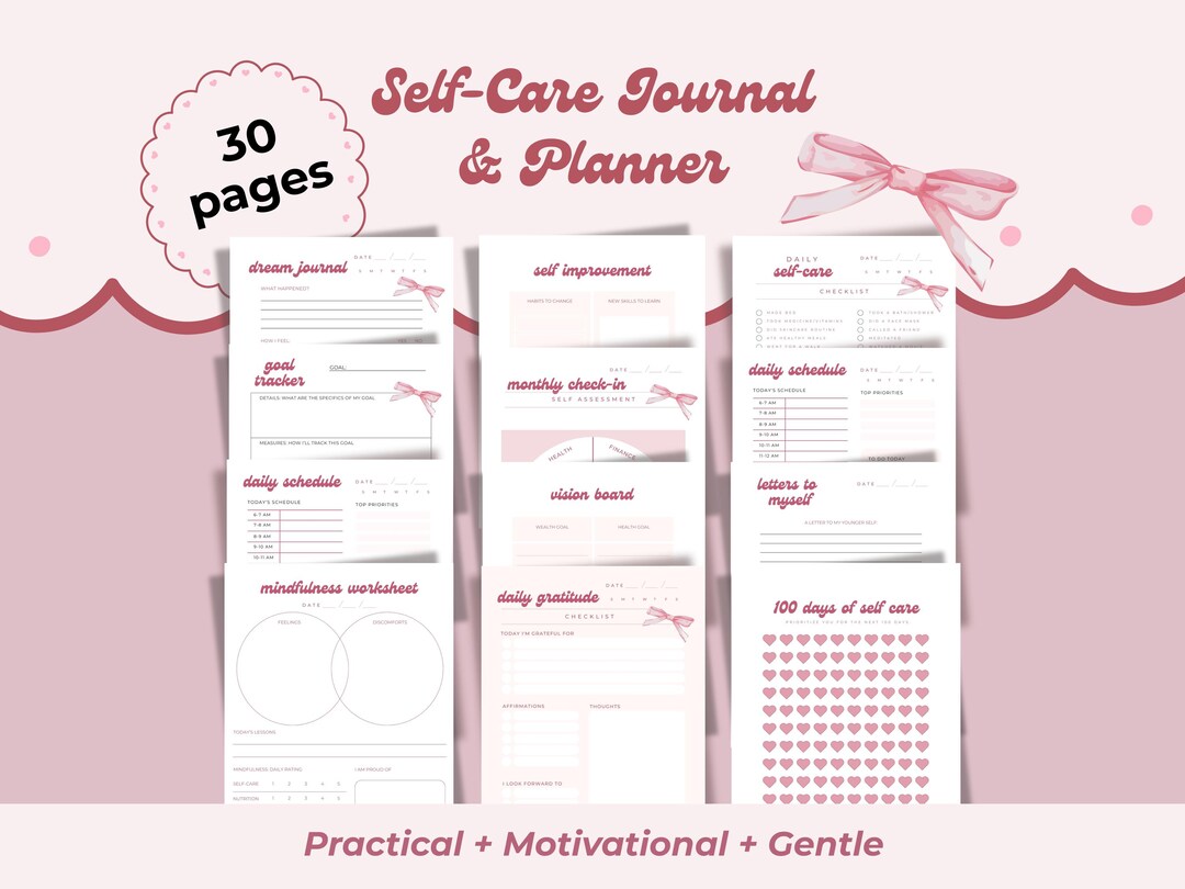 Self-care Checklist and Journal Bundle: Wellness Tracker, Planner ...