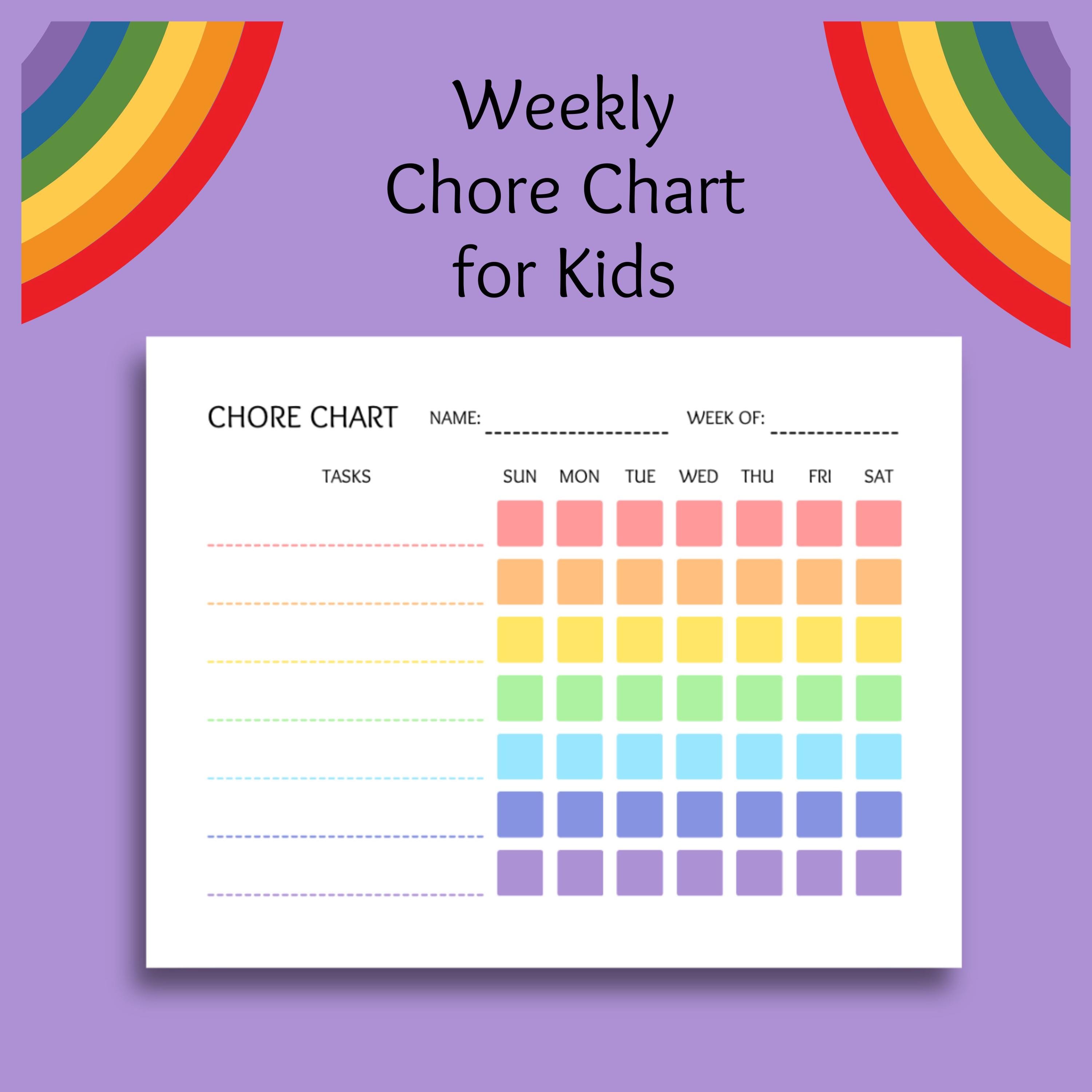 Printable Chore Chart for Kids: Rainbow Weekly Tracker (digital ...