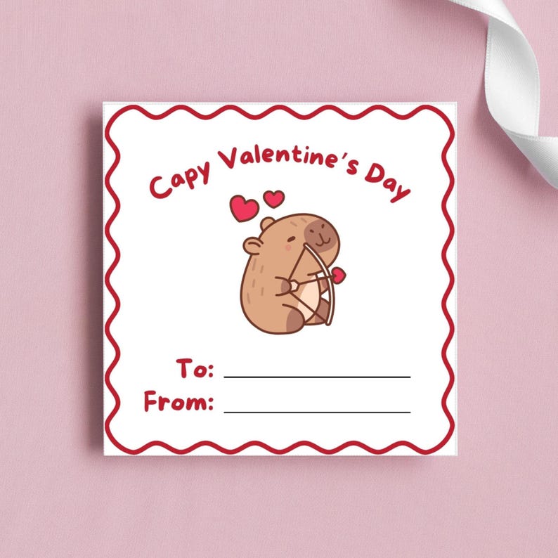 Capybara Valentines Day Cards - Small Printable Classroom Valentine ...