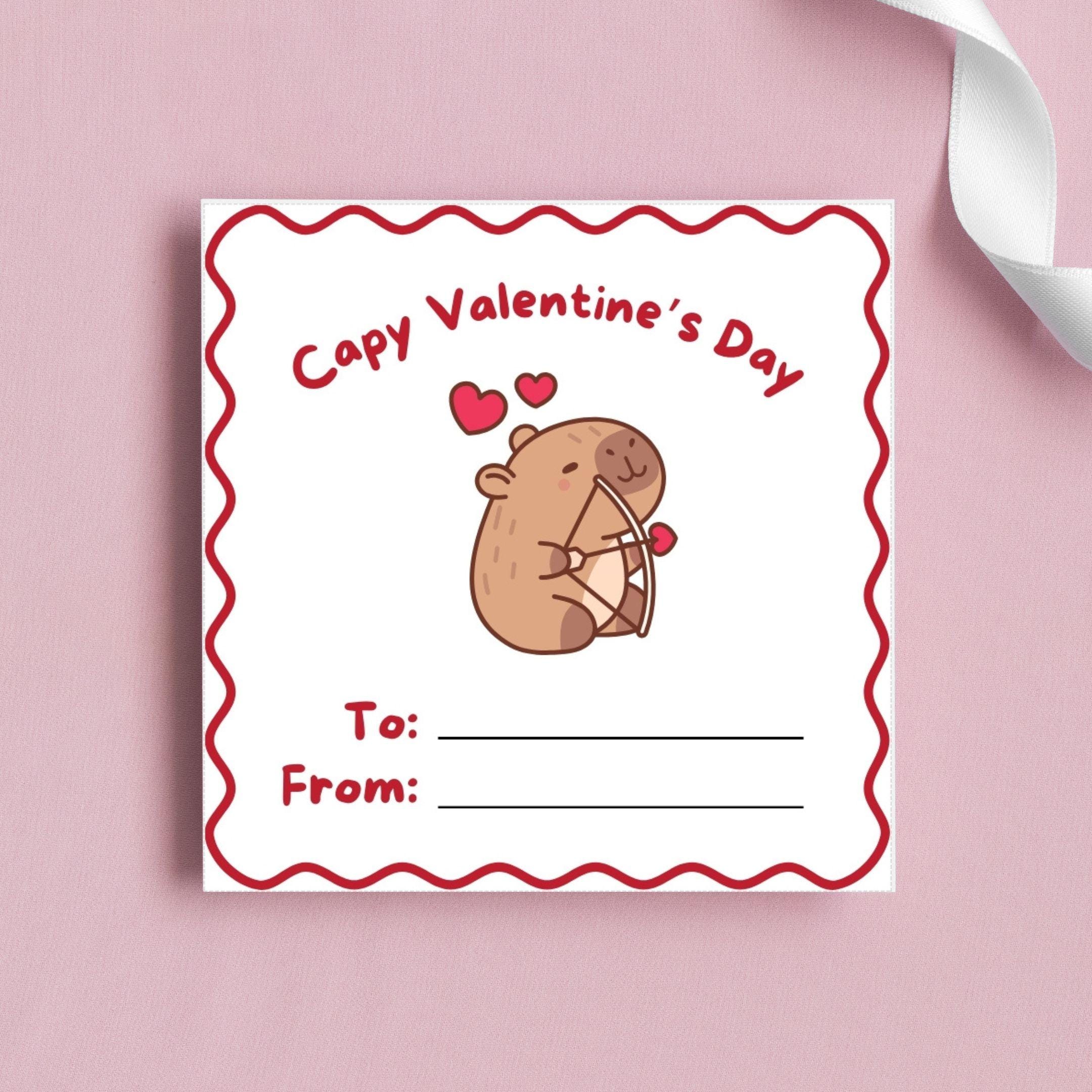 Capybara Valentines Day Cards - Small Printable Classroom Valentine ...