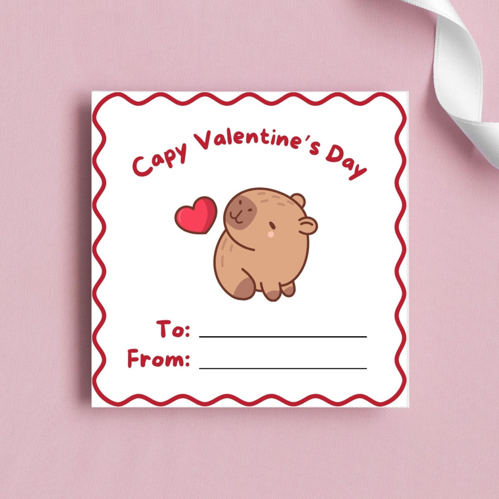 Capybara Valentines Day Cards - Small Printable Classroom Valentine ...