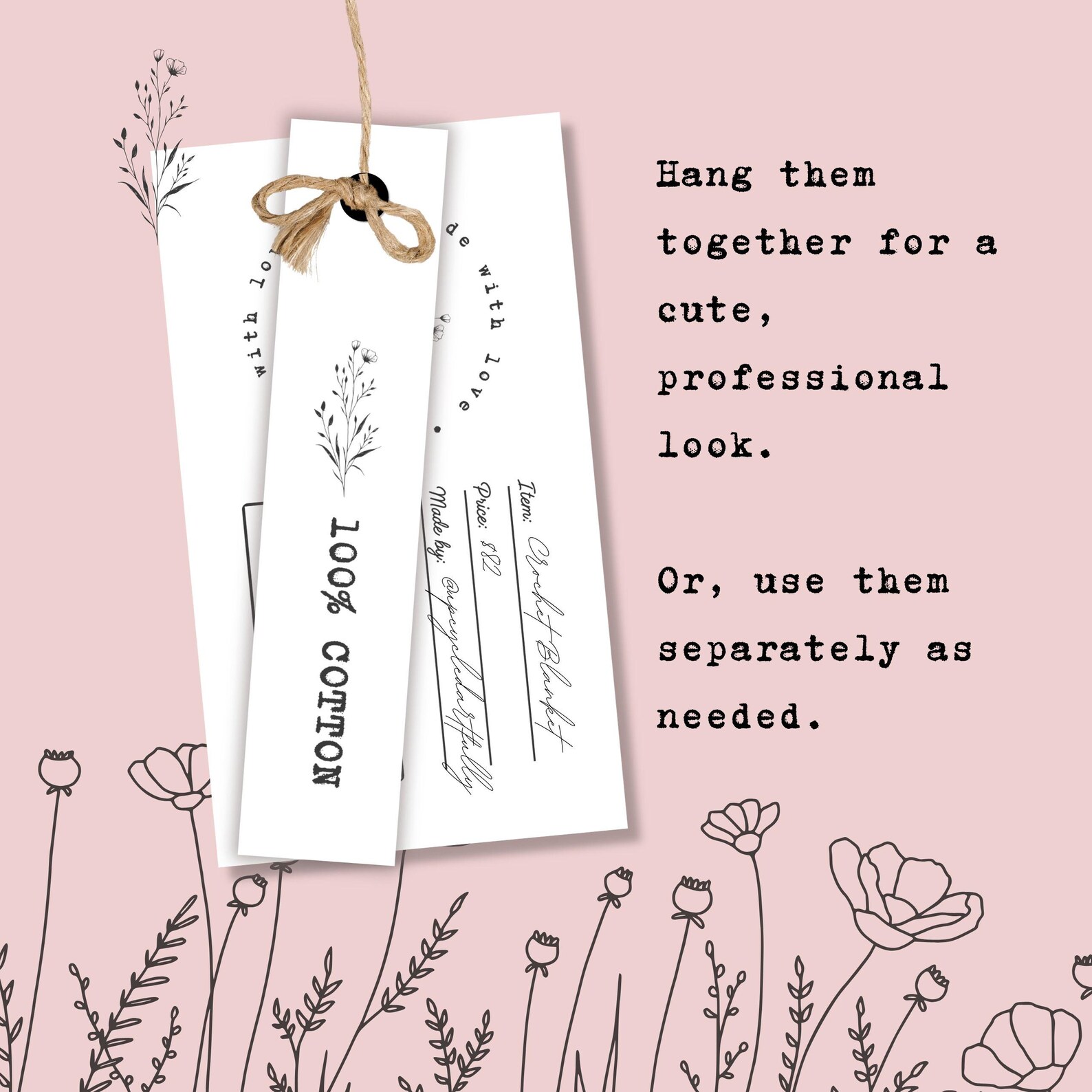 Handmade With Love Tags: Craft Fair Price Tags & Care Instructions for ...