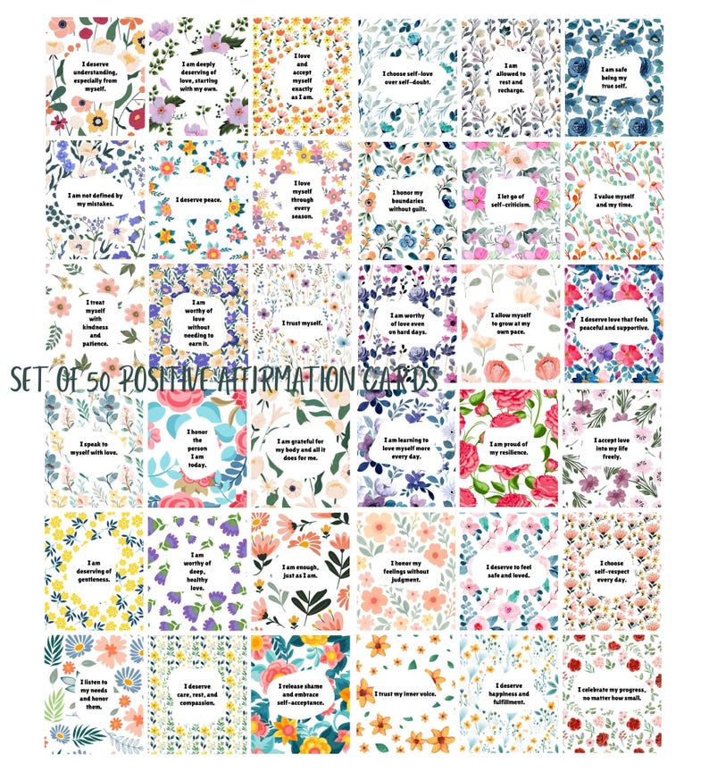 Positive Affirmation Cards - 50 Printable Self-love Affirmations - Self ...