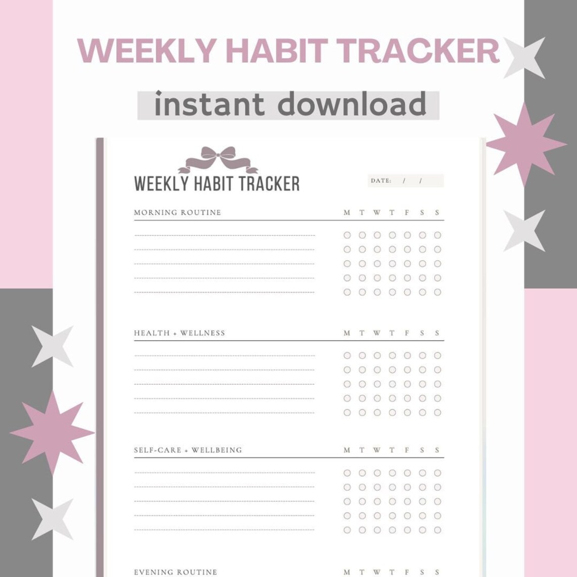 Weekly Habit Tracker for Your Daily Routine Instant Download Aesthetic ...