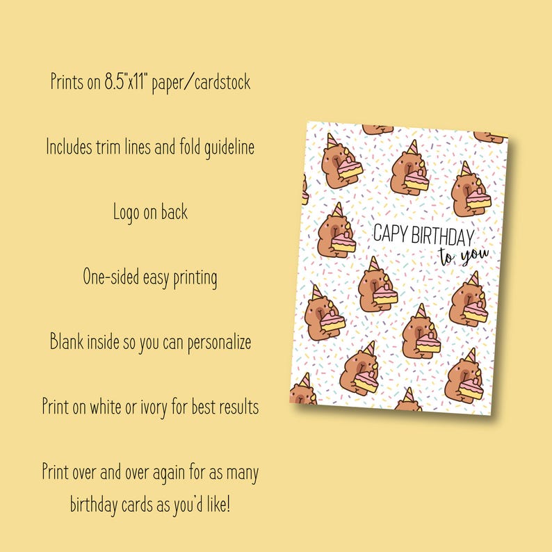 Capybara Birthday Card - Printable Card - Capy Birthday - Downloadable ...