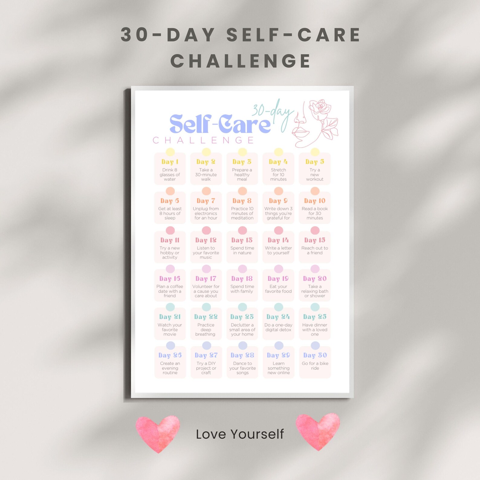 30-day Self-care Challenge Self Care Challenge Self-care Tracker Mental ...