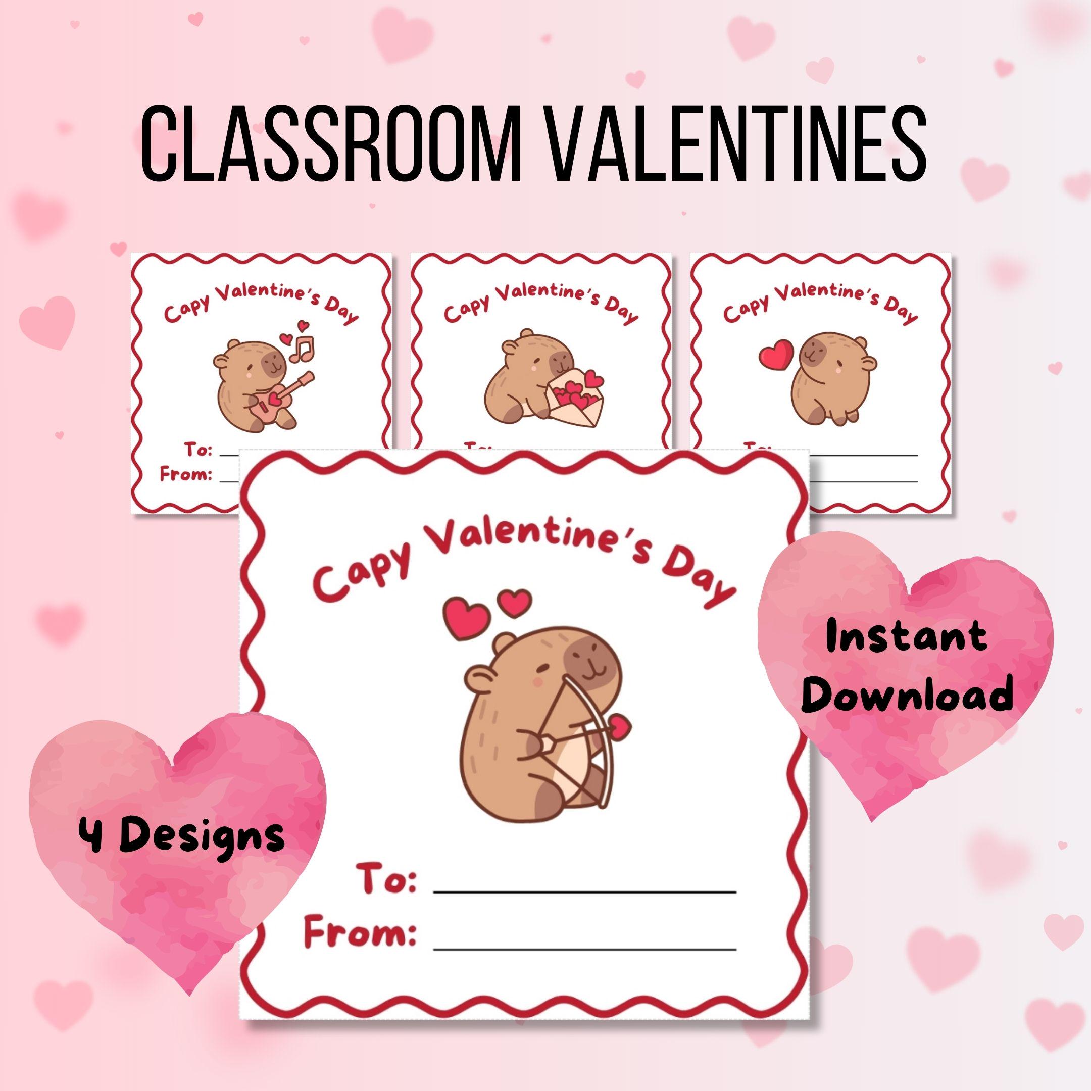 Capybara Valentines Day Cards - Small Printable Classroom Valentine ...