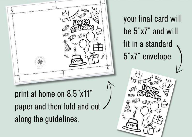 Kids Birthday Coloring Card: Printable Activity (PDF Download 5x7in ...