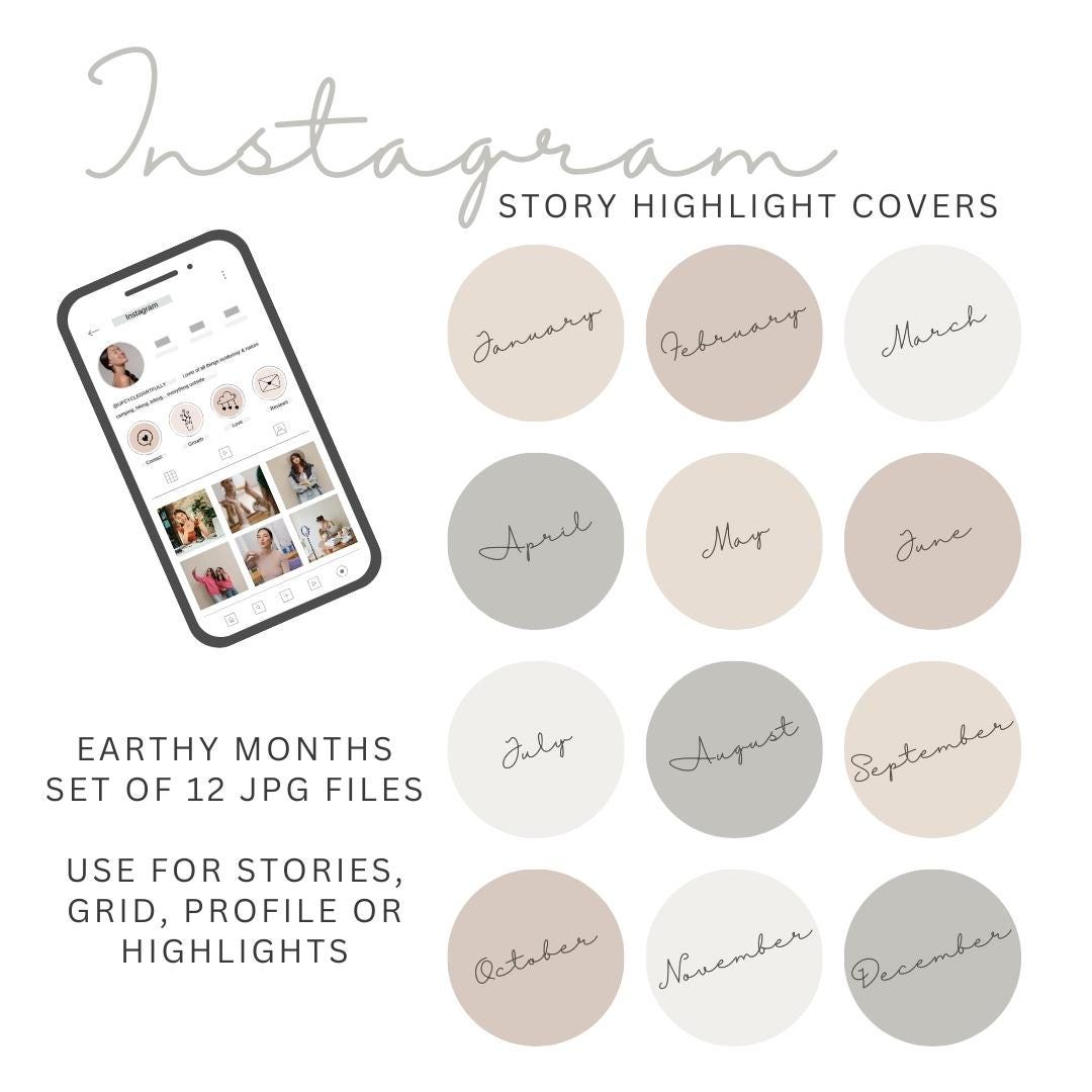 Month IG Covers - Beige Monthly Instagram Highlight Icons, Set of 12 ...