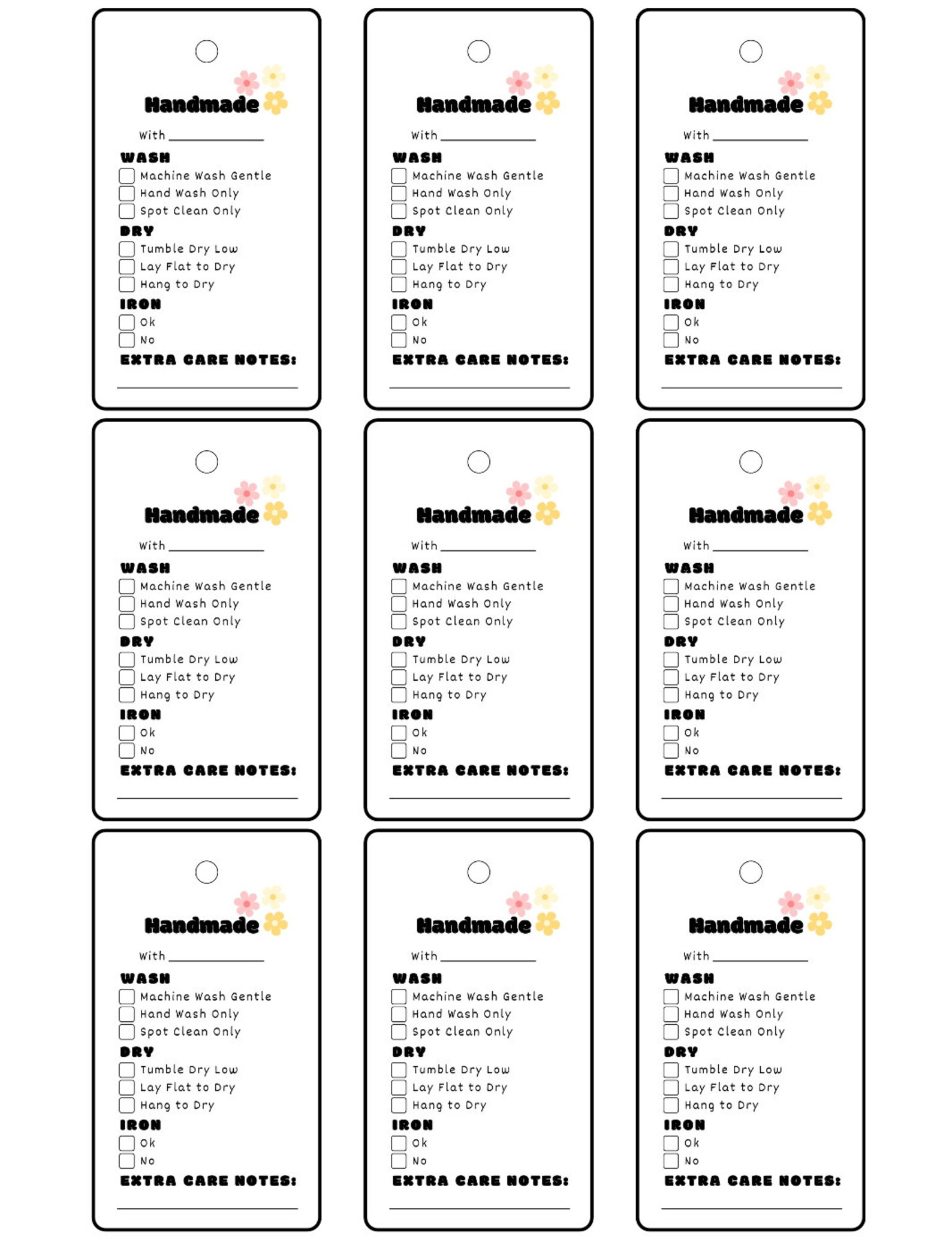 Printable Knit & Crochet Care Cards: Washing Instructions (digital ...