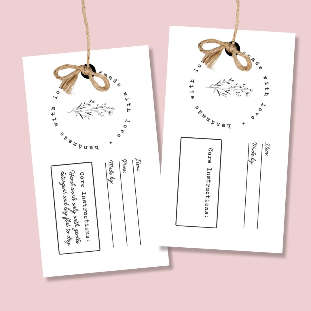 Handmade With Love Tags: Craft Fair Price Tags & Care Instructions for ...