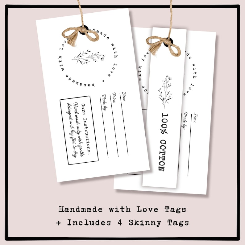Handmade With Love Tags: Craft Fair Price Tags & Care Instructions for ...