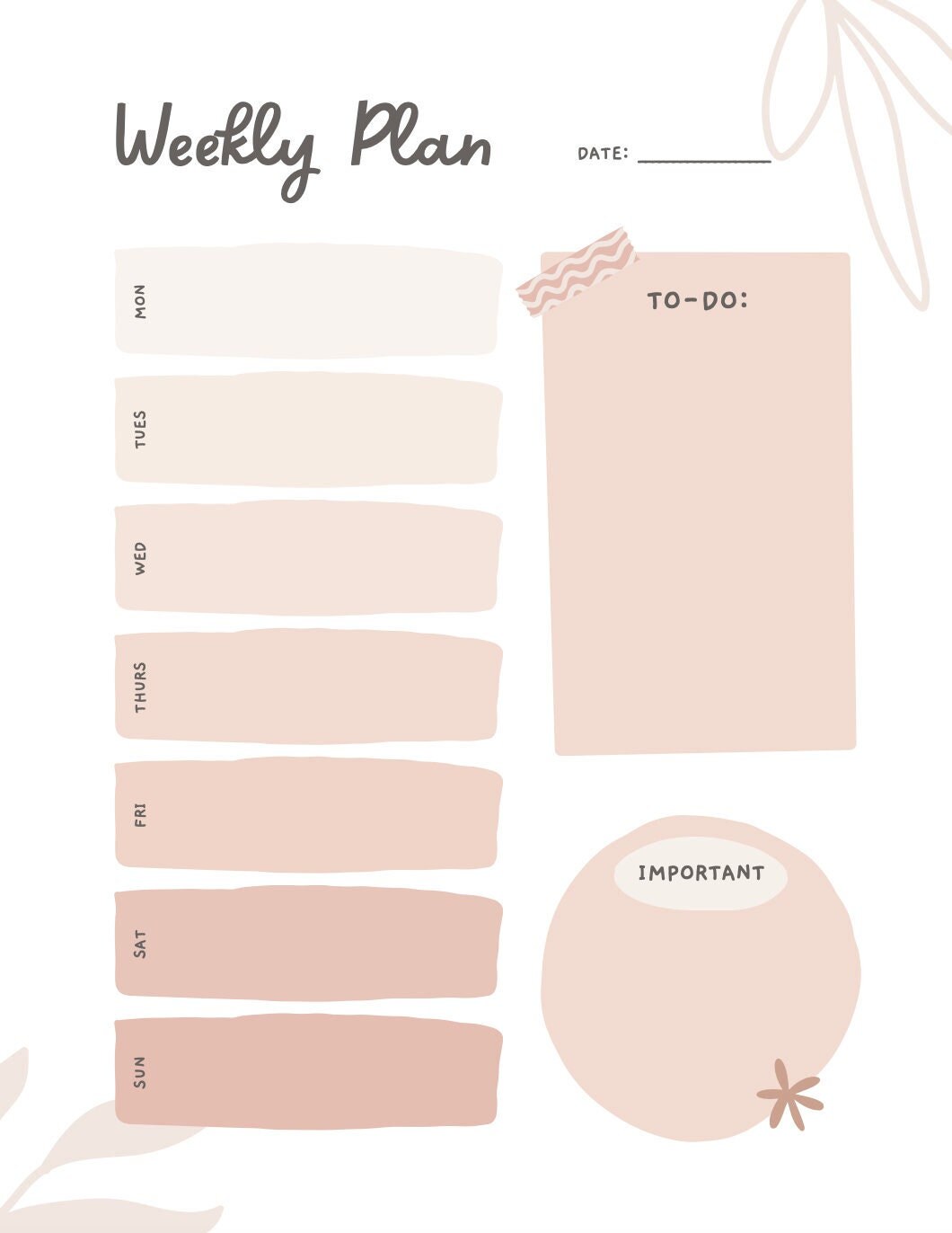 One Page Weekly Planner - Minimalist Weekly Planner - Organic Look ...