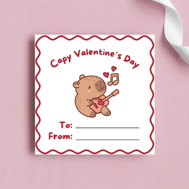 Capybara Valentines Day Cards - Small Printable Classroom Valentine ...