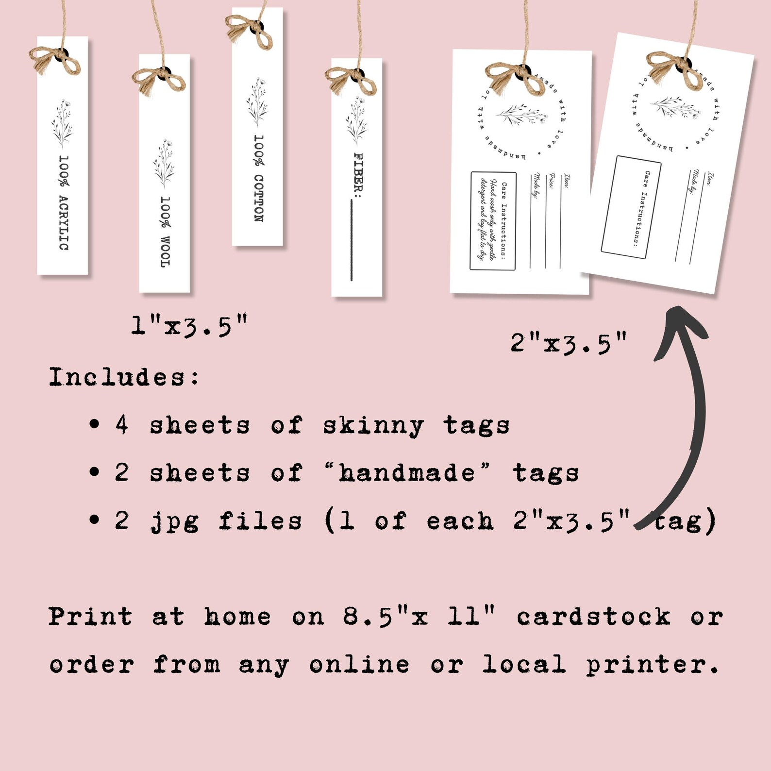 Handmade With Love Tags: Craft Fair Price Tags & Care Instructions for ...