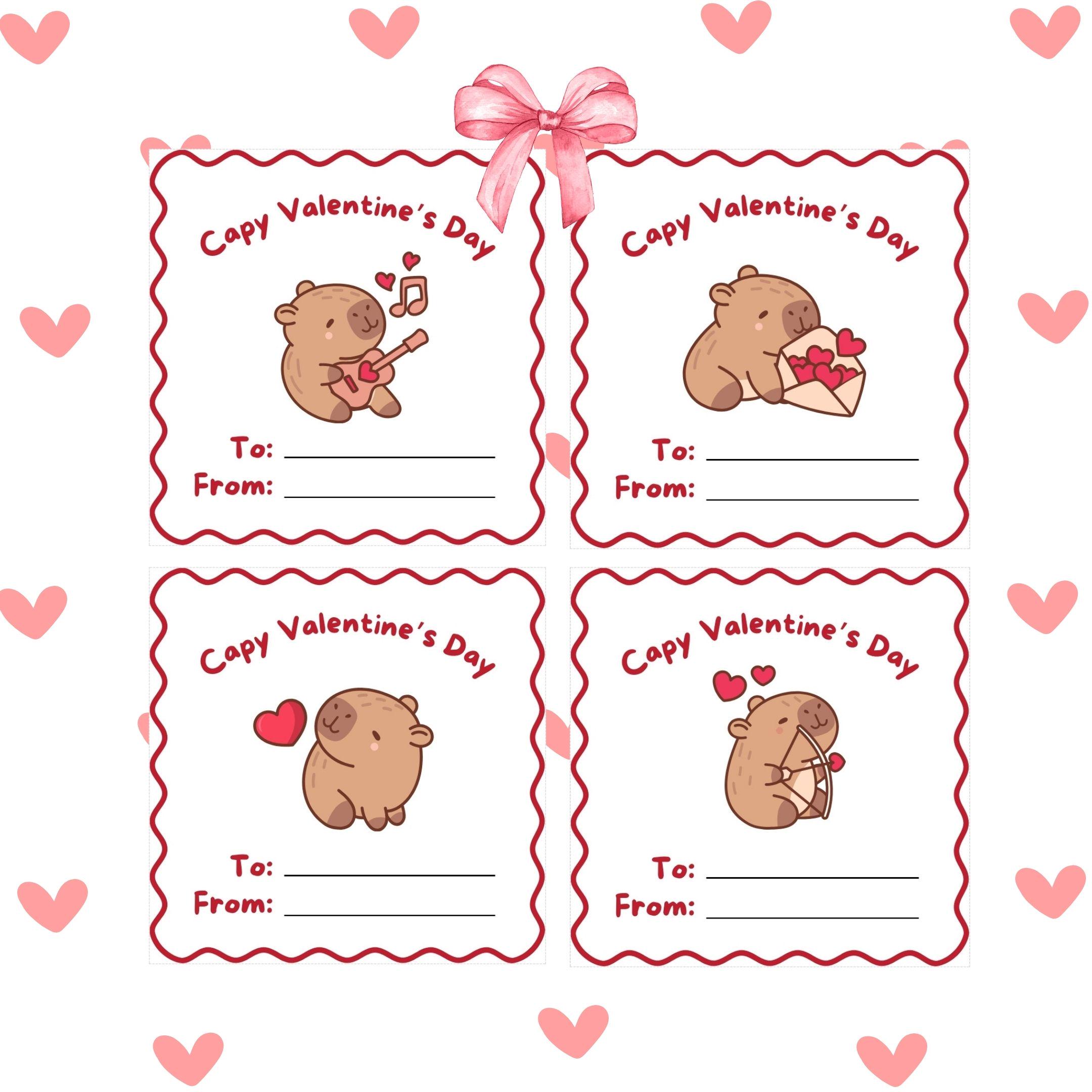 Capybara Valentines Day Cards - Small Printable Classroom Valentine ...