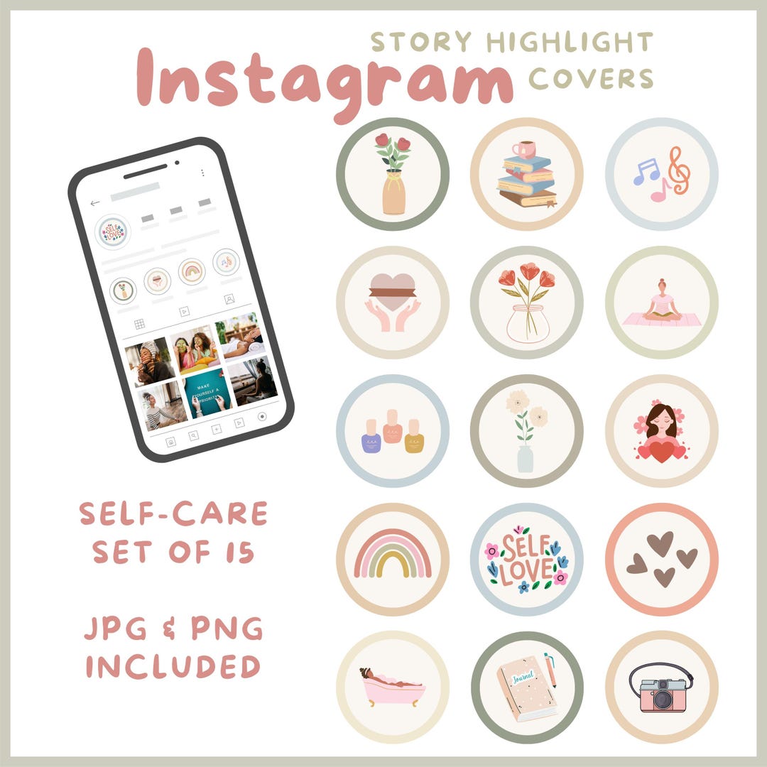Self-care Instagram Highlight Covers: Wellness Theme (PNG, JPG) - Etsy