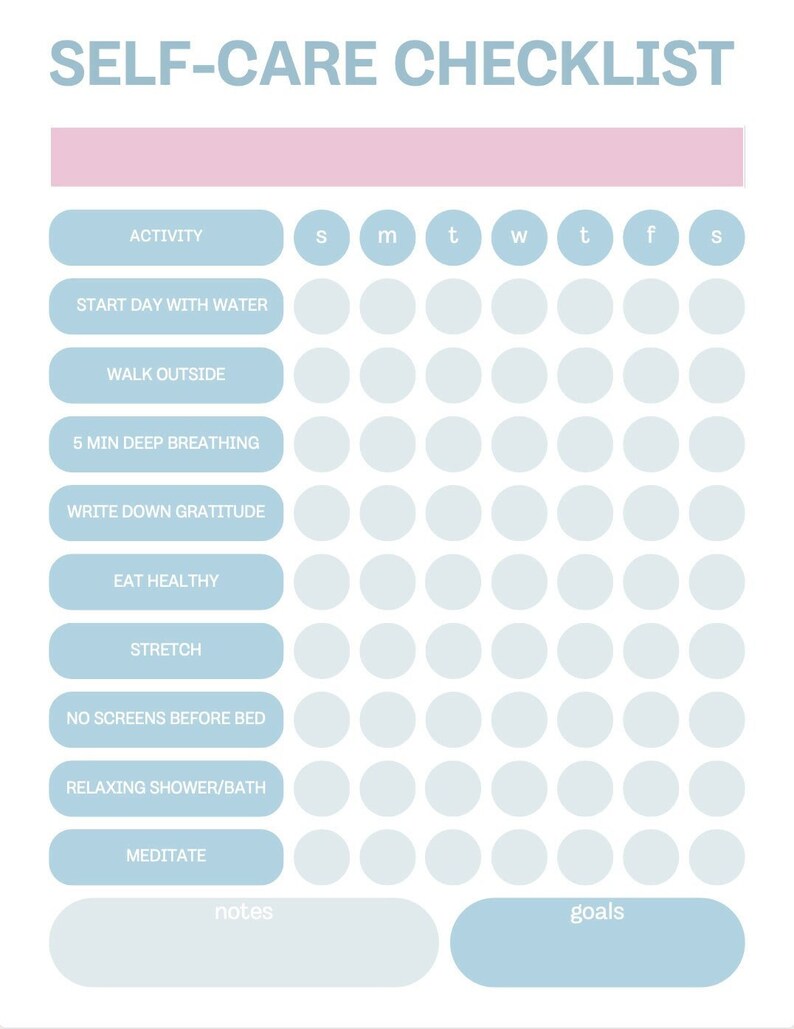 Self-care Checklist for Weekly Self Check-in and Mental Health ...