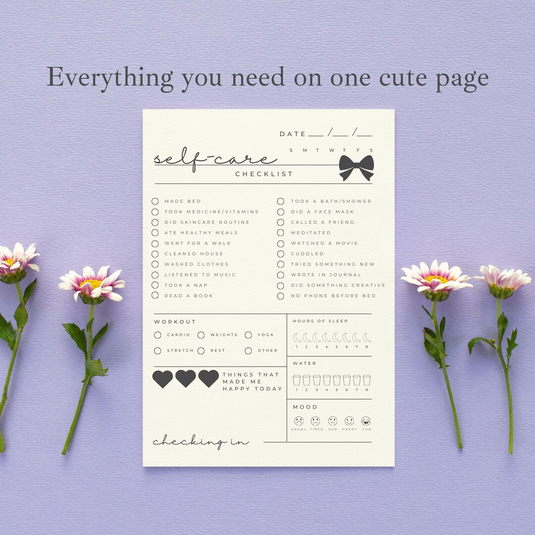 Printable Self-care Checklist - Daily Self Care Tracker - Black and ...