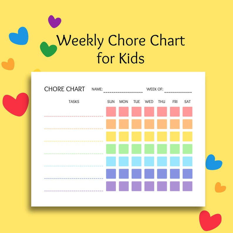 Printable Chore Chart for Kids - Chore Tracker - Kids Weekly Routine ...