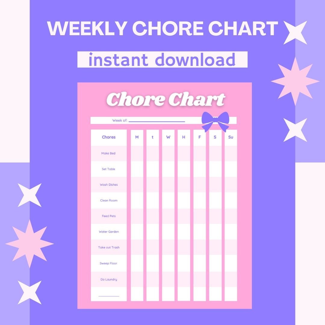 Weekly Chore Tracker Chore Chart Printable Pink Planner Page Kids ...
