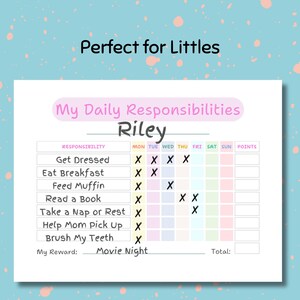 Kids Chore Chart: Daily Responsibility Tracker, 3 Colors Included (PDF ...