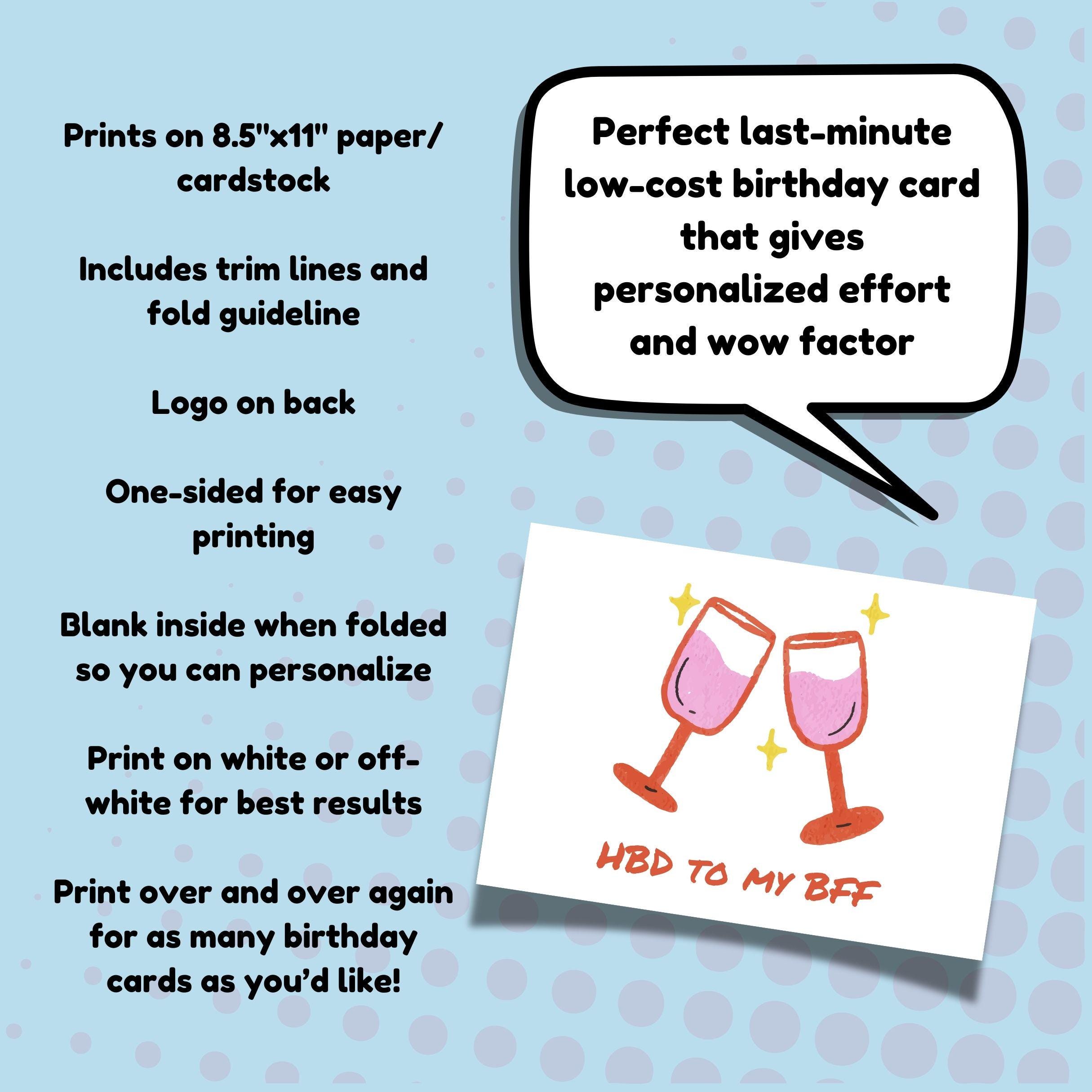 HBD Printable Birthday Card Instant Download B-day Card for Best Friend BFF Birthday Card ...