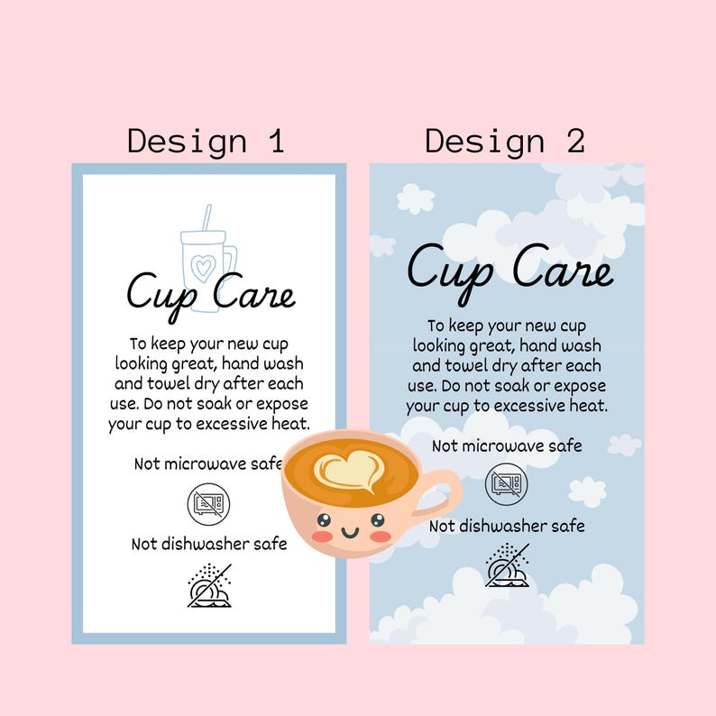 Printable Cup Care Cards: Washing Instructions for Sublimation Print ...