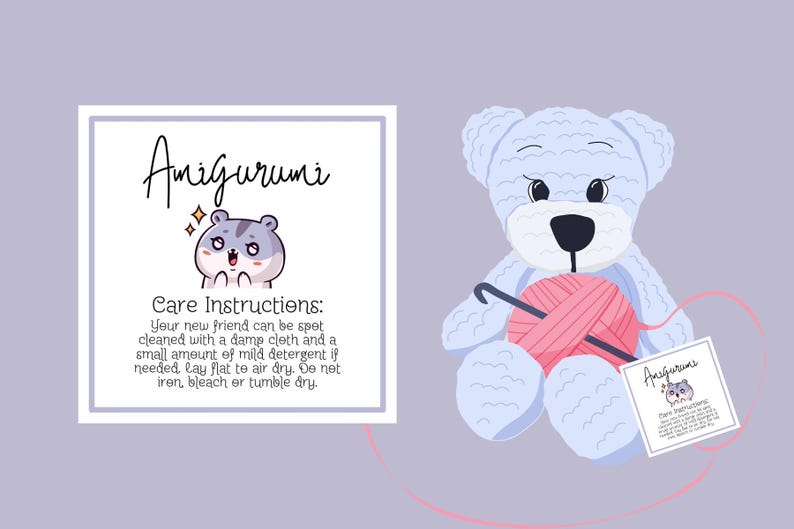 Amigurumi Care Cards: Crochet Plushie Wash Instructions, Craft Fair Tag ...