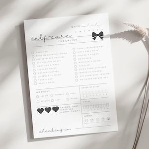 Printable Self-care Checklist - Daily Self Care Tracker - Black and ...