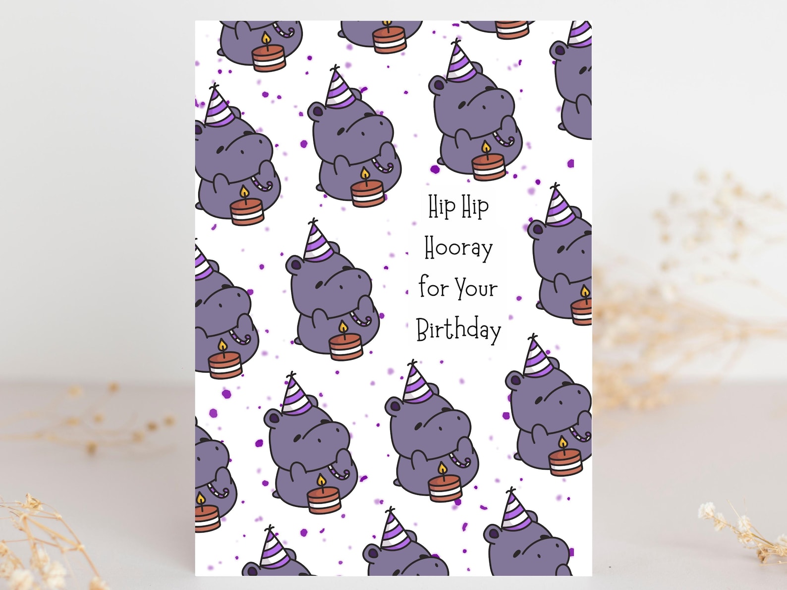 Hippo Birthday Card - Printable Card Hippopotamus Birthday ...