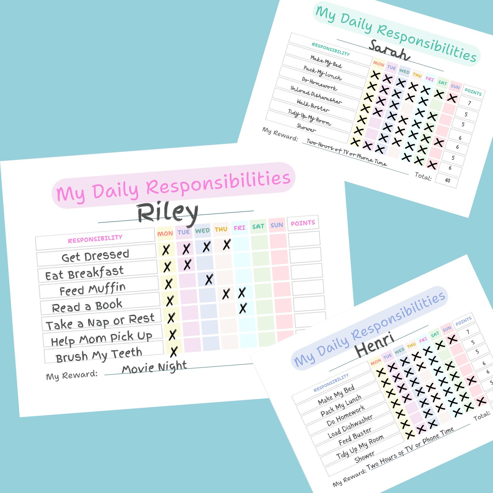 Kids Chore Chart: Daily Responsibility Tracker (PDF Printable) - Etsy
