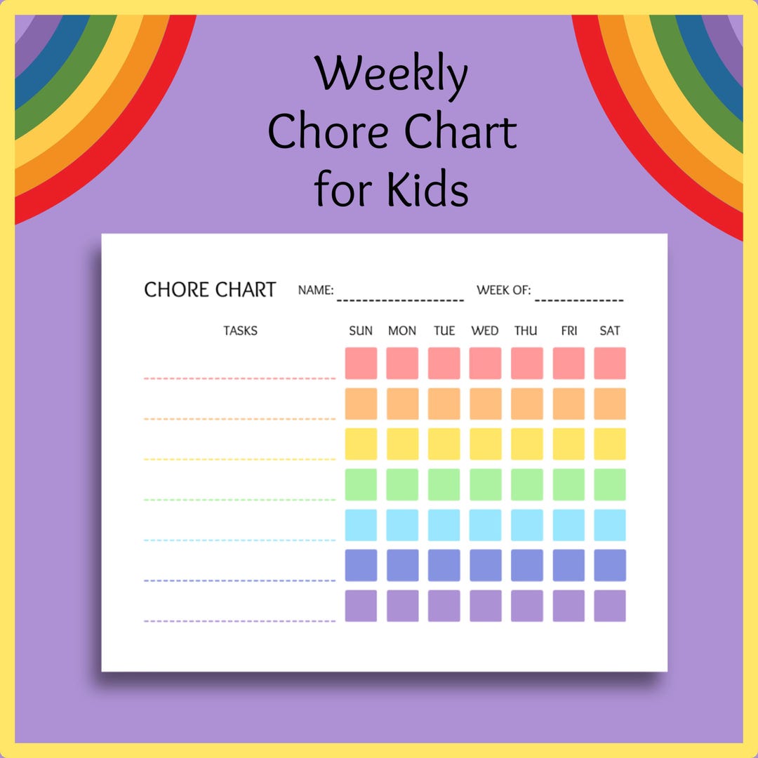 Printable Chore Chart for Kids - Chore Tracker - Kids Weekly Routine ...