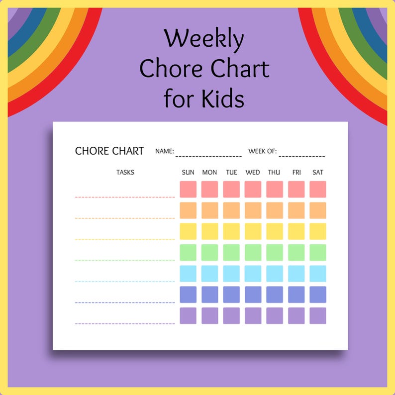 Printable Chore Chart for Kids - Chore Tracker - Kids Weekly Routine ...