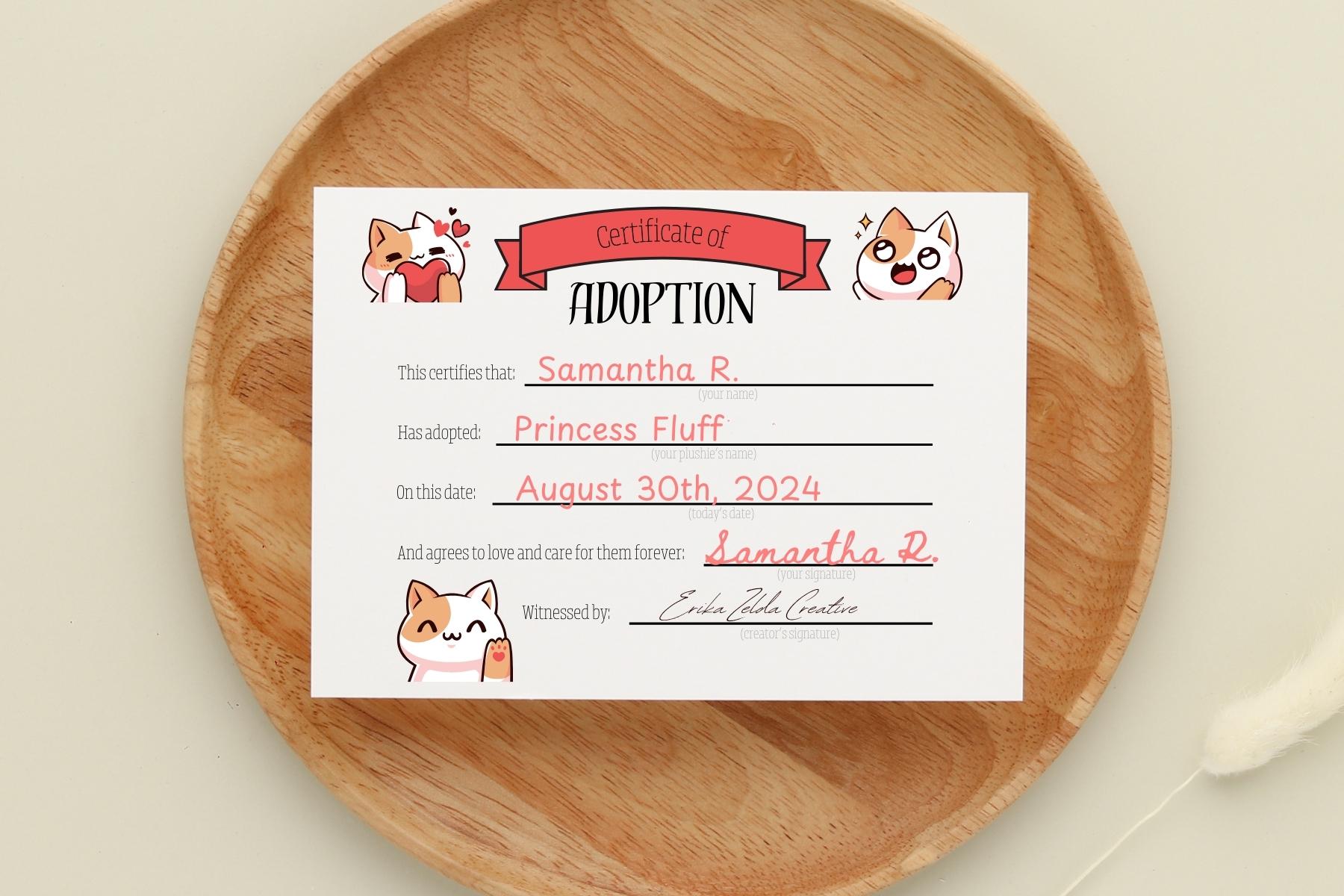 Adoption Certificate for Amigurumi - Crochet Plushie Adoption Card ...
