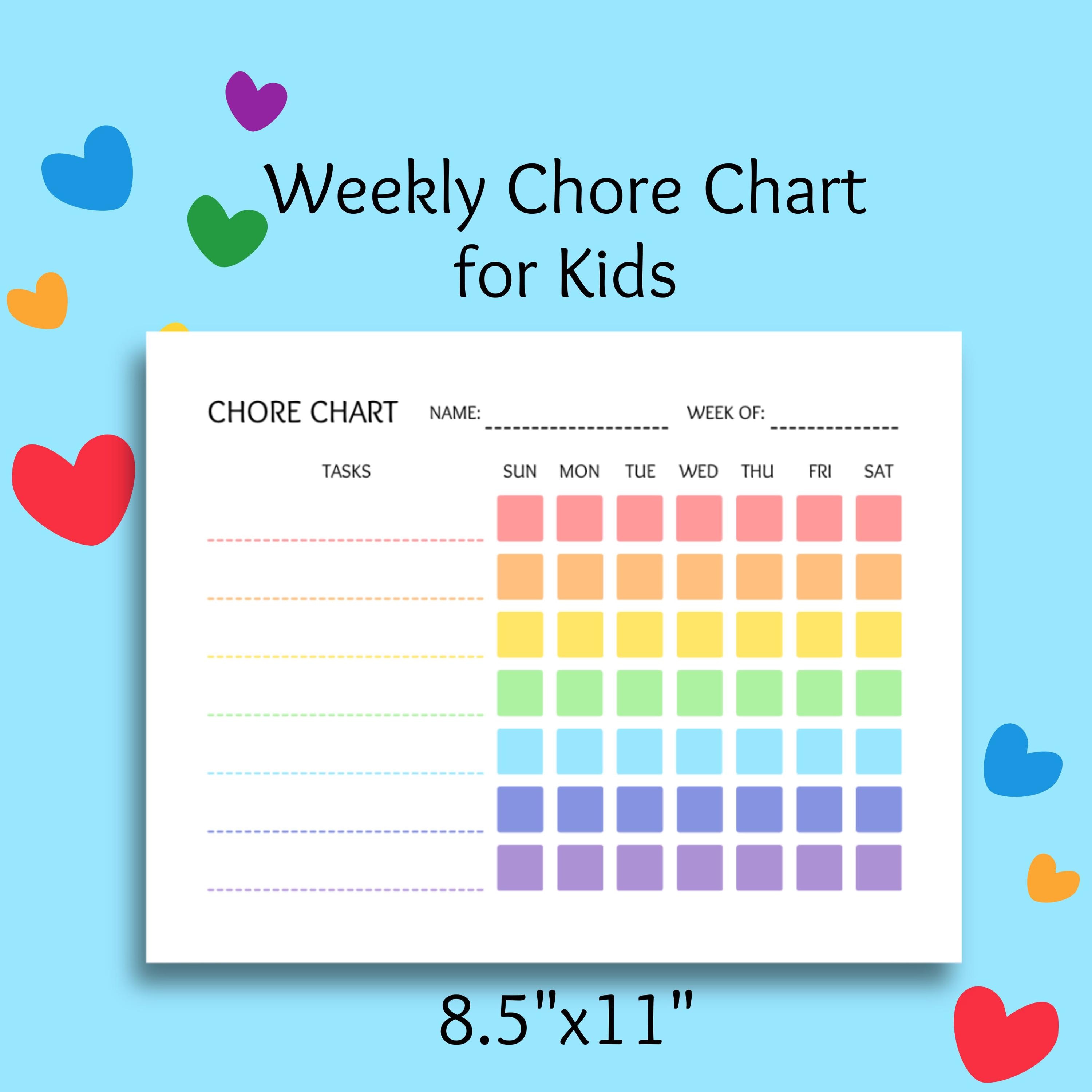 Printable Chore Chart for Kids: Rainbow Weekly Tracker (digital ...