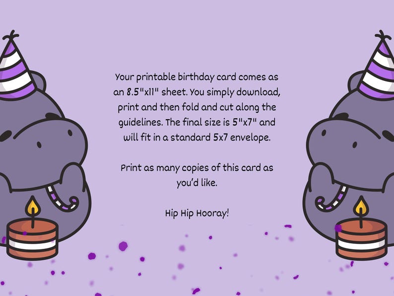 Hippo Birthday Card - Printable Card Hippopotamus Birthday ...