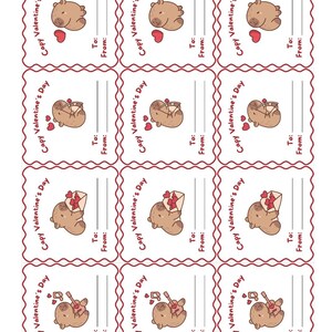 Capybara Valentines Day Cards - Small Printable Classroom Valentine ...
