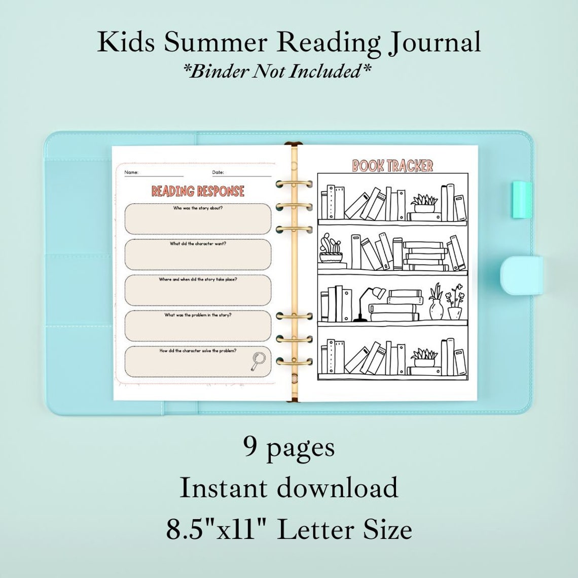 Kids Summer Reading Journal 9 Page Instant Download Book Tracker Bundle ...