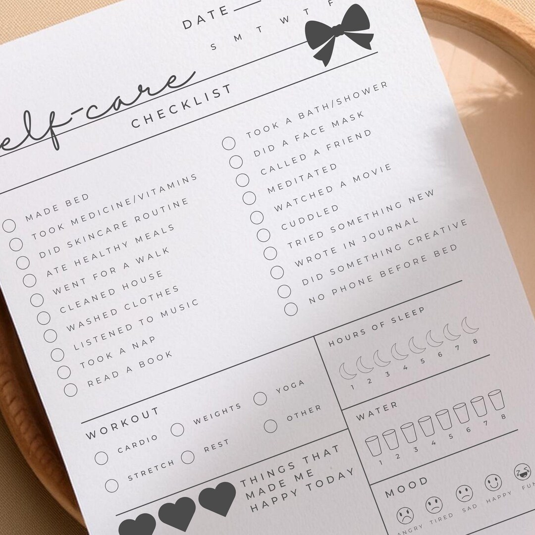 Printable Self-care Checklist - Daily Self Care Tracker - Black and ...