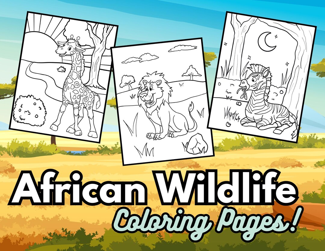 African Safari Animals Coloring Page Set of 5 - Instant Download - Kids ...