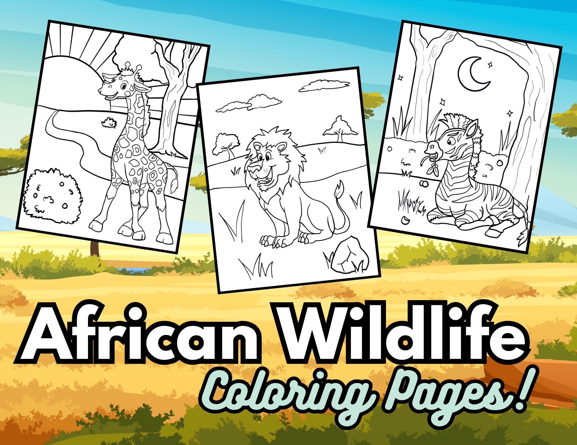 African Safari Animals Coloring Page Set of 5 - Instant Download - Kids ...